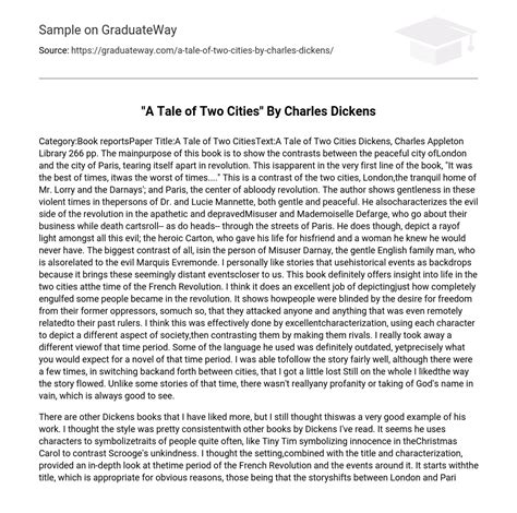 ⇉a Tale Of Two Cities By Charles Dickens Essay Example Graduateway