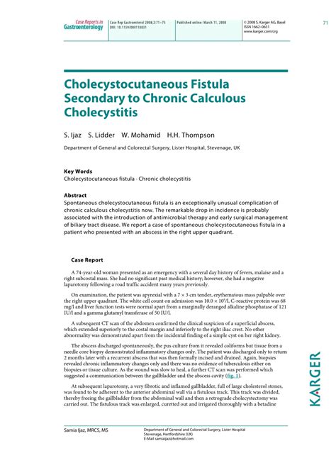 Pdf Cholecystocutaneous Fistula Secondary To Chronic Calculous Cholecystitis