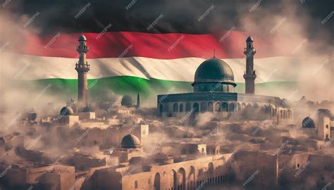 Premium Ai Image Palestinian Freedom Flag Mosque Al Aqsa In Smoke