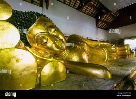 Asia Thailand Chiang Mai Wat Phra Singh Reclining Buddha Stock