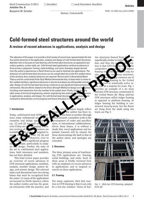 Pdf Cold Formed Steel Structures Around The World B W Schafer