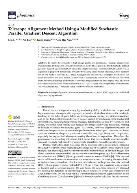 Pdf Telescope Alignment Method Using A Modified Stochastic Parallel Gradient Descent Algorithm