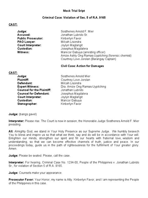 Mock Trial Script Final Pdf Witness Judge