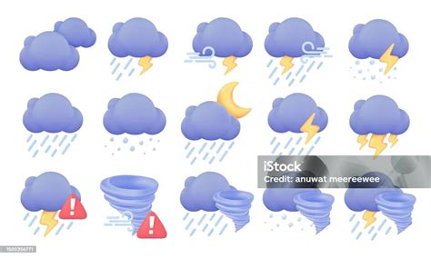일기 예보 아이콘입니다 폭풍우에서 비오는 날과 바람이 부는 날에 검은 구름 3d 벡터 일러스트레이션 3차원 형태에 대한 스톡 벡터 아트 및 기타 이미지 Istock