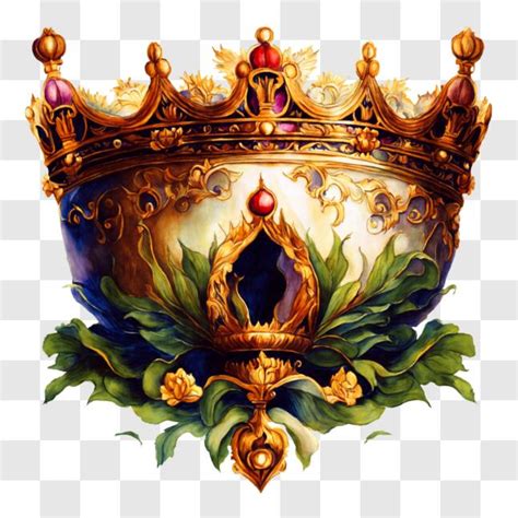 Download Symbolic Golden Crown With Leaves And Jewels Png Online
