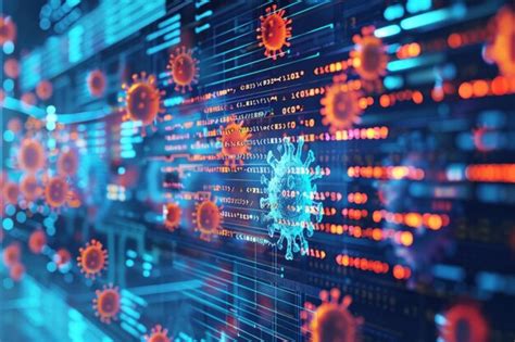 Premium Photo Red Virus Cells Floating Over Abstract Binary Code