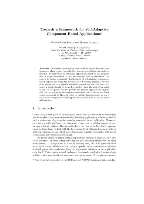 pdf towards a framework for self adaptive component based applications