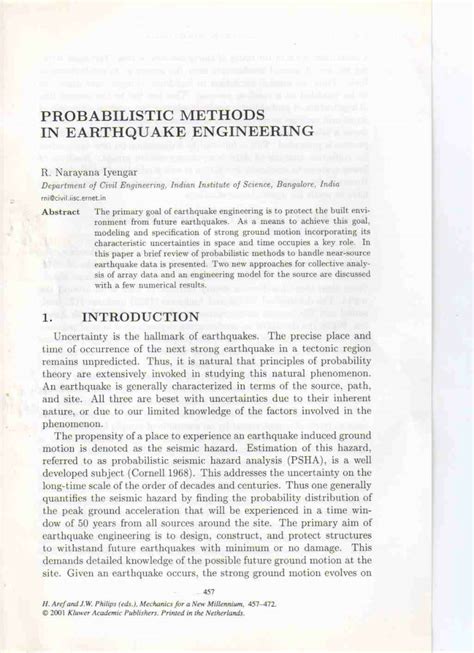 PDF Probabilistic Methods In Earthquake Engineering
