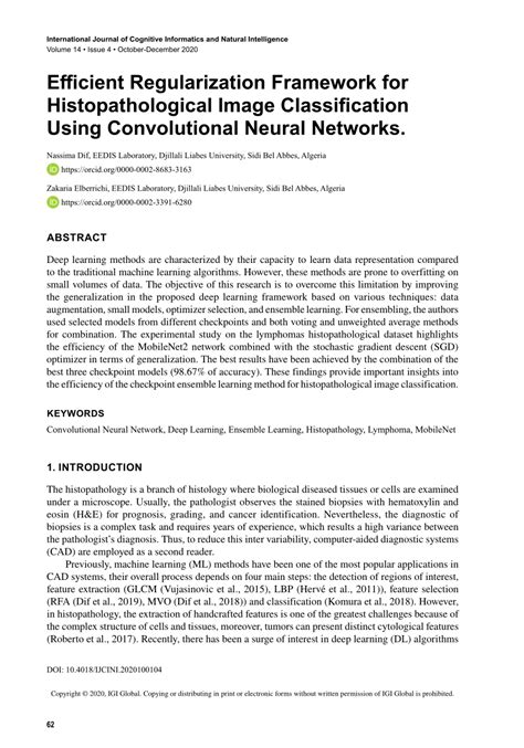 Pdf Efficient Regularization Framework For Histopathological Image Classification Using