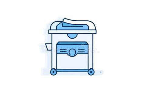 A Compact Printer In Blue And White Colors On A Plain White Background