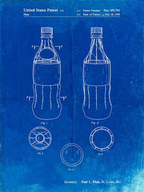 Pp432 Faded Blueprint Coke Bottle Display Cooler Patent Poster Poster