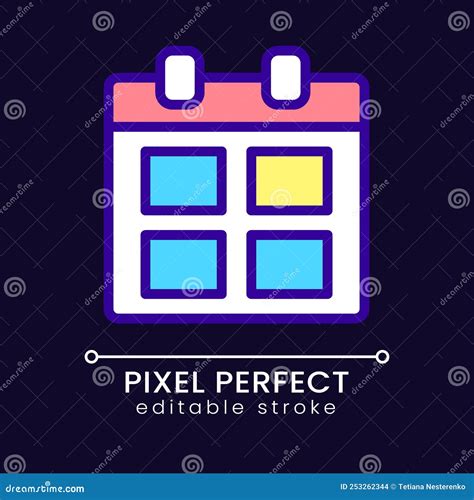 Calendar Pixel Perfect RGB Color Icon For Dark Theme Stock Vector