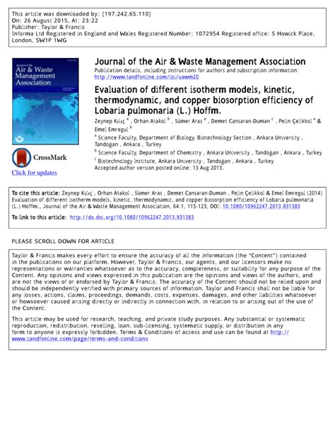 Pdf Evaluation Of Different Isotherm Models Kinetic Thermodynamic