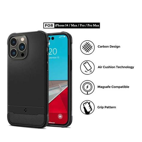 Promo Case Iphone 14 Pro Max Plus Spigen Rugged Armor Magsafe Carbon