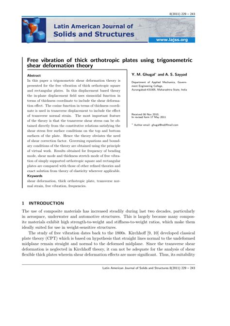 Pdf Free Vibration Of Thick Orthotropic Plates Using Trigonometric Shear Deformation Theory