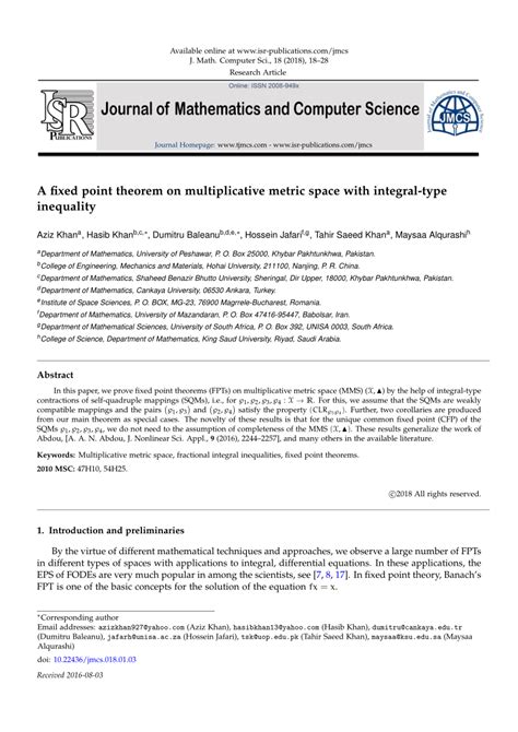 pdf a fixed point theorem on multiplicative metric space with integral type inequality