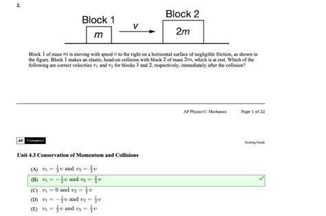 Solved Block 1 Of Mass M Is Moving With Speed V To The Right