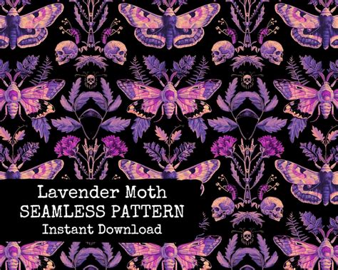 Gothic Celestial Moth Wallpaper Digital Seamless Pattern File Purple