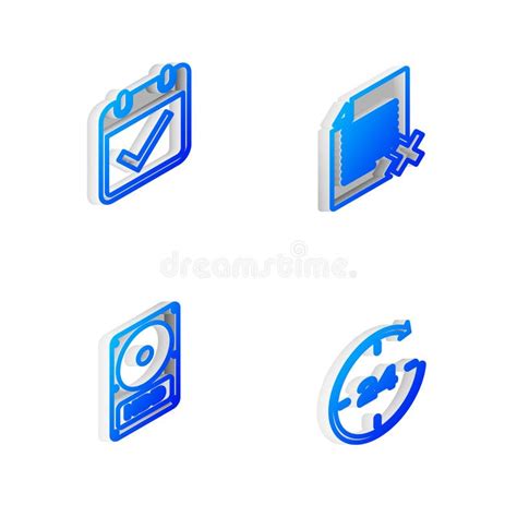Set Isometric Line Delete File Document Calendar With Check Mark Hard