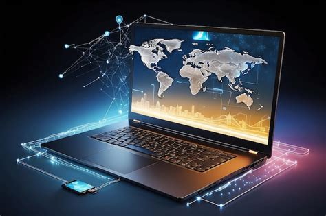 Premium Photo Illustration Of Laptop Computer Connected To Global