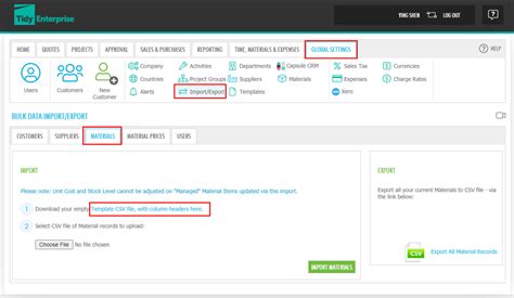 Bulk Import Of Materials