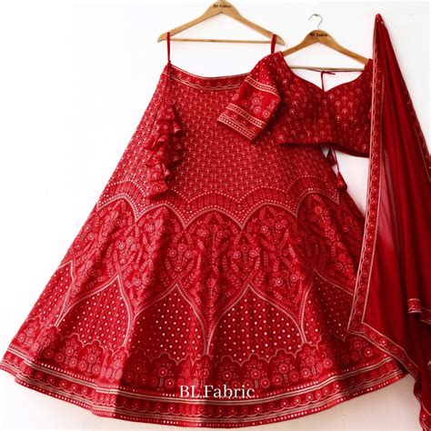 Red Color Mirror And Sequence Thread Work Designer Wedding Lehenga Choli