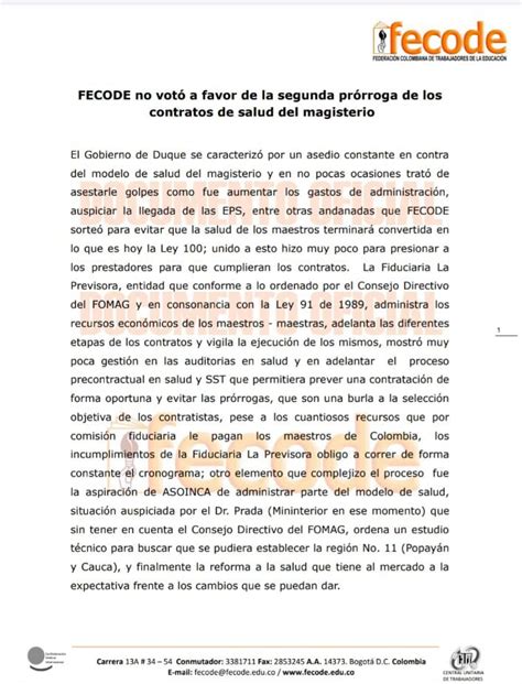 fecode on Twitter Comunicado oficial FECODE no votó a favor de la segunda prórroga de los