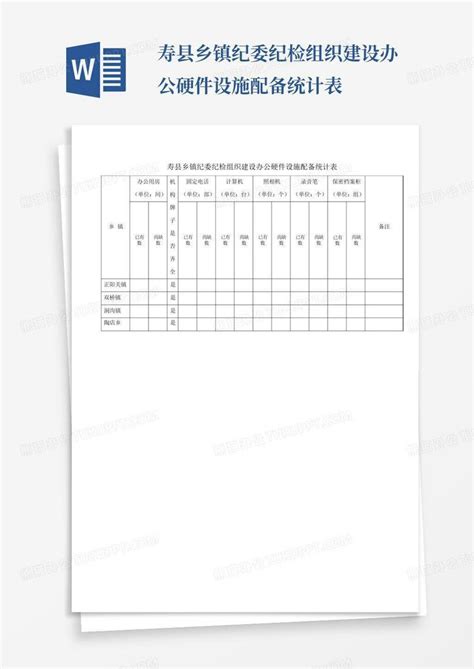 寿县乡镇纪委纪检组织建设办公硬件设施配备统计表 Word模板下载编号qveoeewp熊猫办公