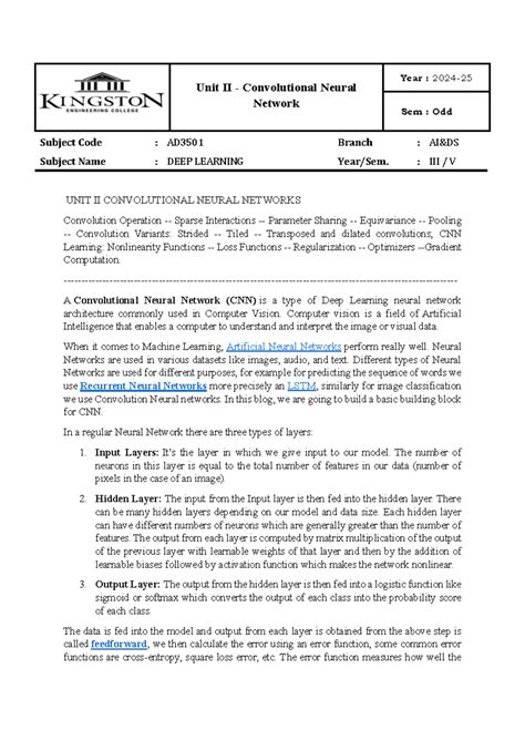 Unit Ii Cnn Notes Understanding Convolutional Neural Networks In