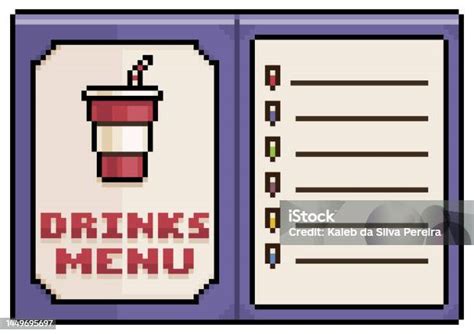 pixel art drink menu open paper menu vector icon for 8bit game stok