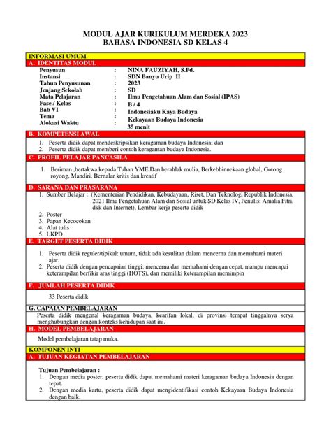 Rpp Kelas 4 Kurikulum Merdeka Ppkn Pdf