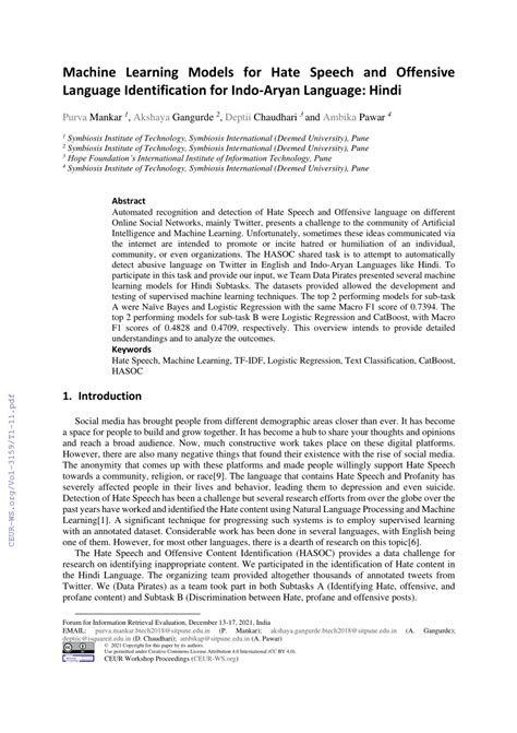 Pdf Machine Learning Models For Hate Speech And Offensive Language Identification For Indo