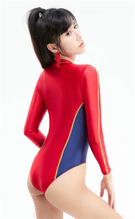Amoresy Women Sexy Glitter Swimwear One Piece Long Sleeve High Cut