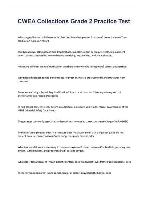 Cwea Collections Grade 2 Practice Test 2023 Questions And Answers 100 Correct Cwea Stuvia Us