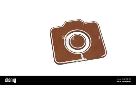 3d Rendering Of Gingerbread Cookie In Shape Of Symbol Of Camera Isolated On White Background