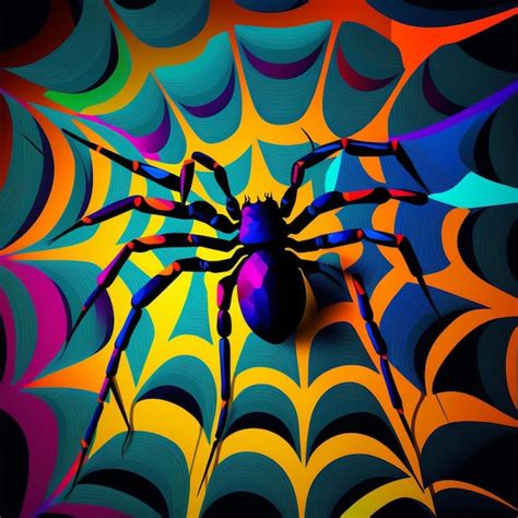 Premium Ai Image A Brightly Colored Spider On A Web With A Black