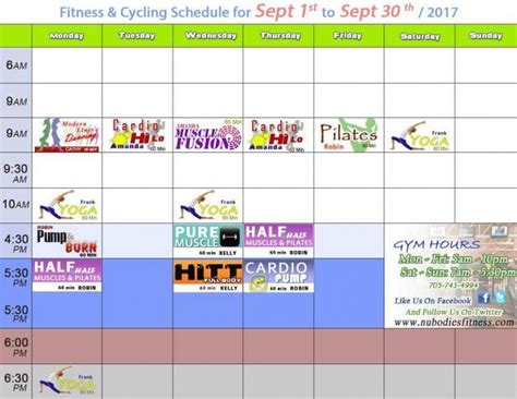 Group Exercise Schedule Template