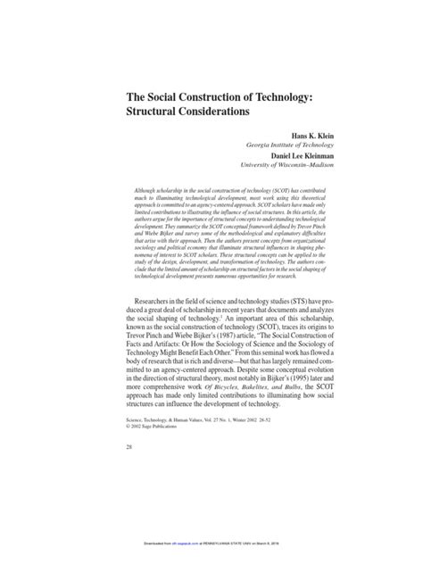 The Social Construction Of Technology Structural Considerations Pdf