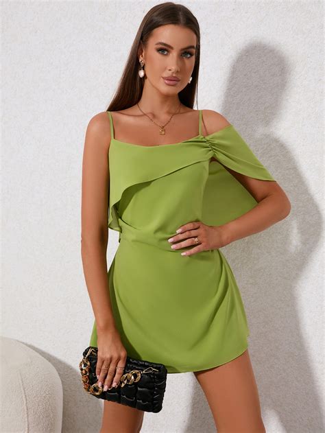 Parthea Off Shoulder Ruffles Chiffon Dress Shein Uk