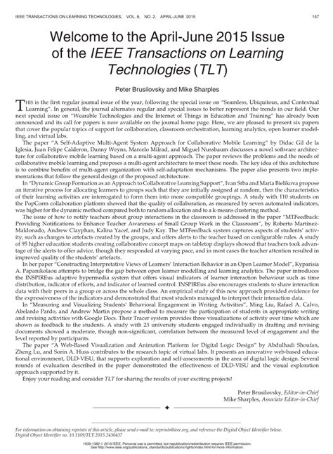 PDF Welcome To The April June 2015 Issue Of The IEEE Transactions On Learning Technologies TLT
