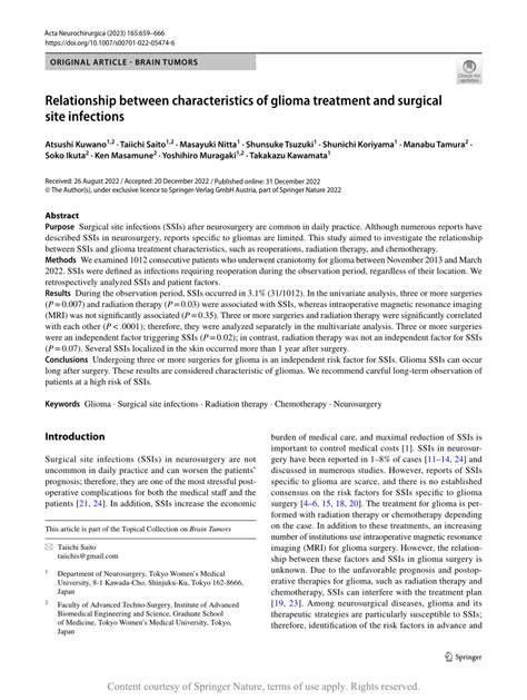 Relationship Between Characteristics Of Glioma Treatment And Surgical Site Infections Request Pdf