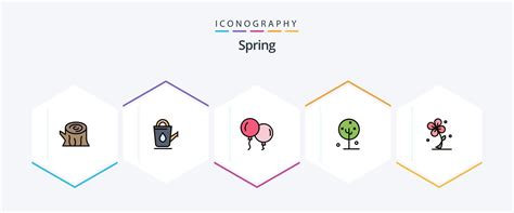 Spring 25 Filledline Icon Pack Including Floral Nature Baloons Lotus