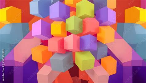 A Stylish Abstract Background With A Cascade Of Overlapping Cubic Shapes In A Spectrum Of Bright