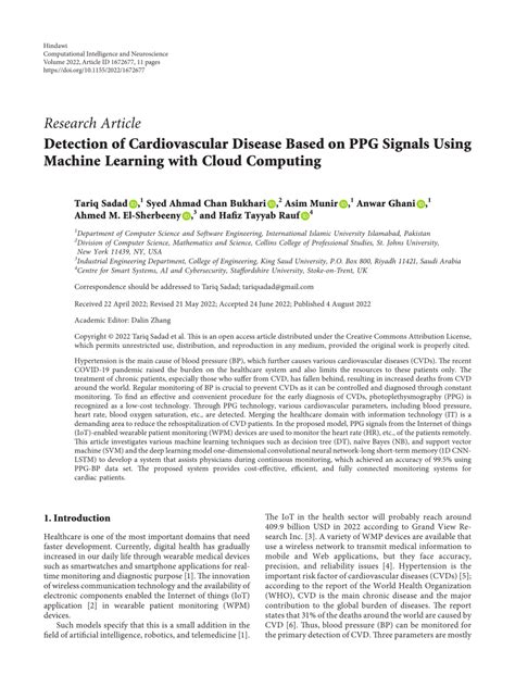Pdf Detection Of Cardiovascular Disease Based On Ppg Signals Using