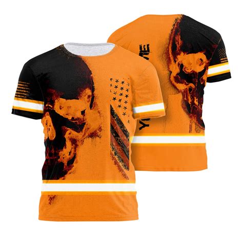 Hi Vis Shirt Reflective Orange Neon Skull Usa Flag Custom Name Safety