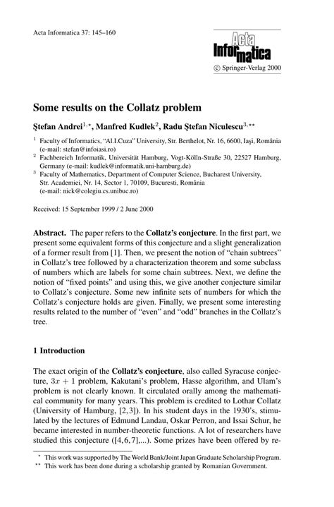 Pdf Some Results On The Collatz Problem