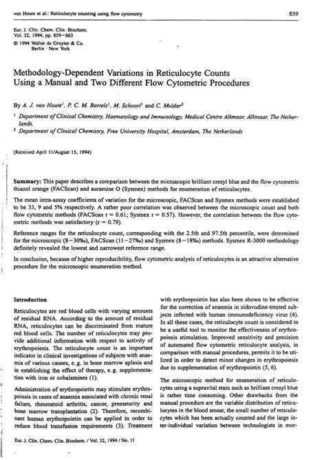 PDF Methodology Dependent Variations In Reticulocyte Counts Using A Manual And Two Different