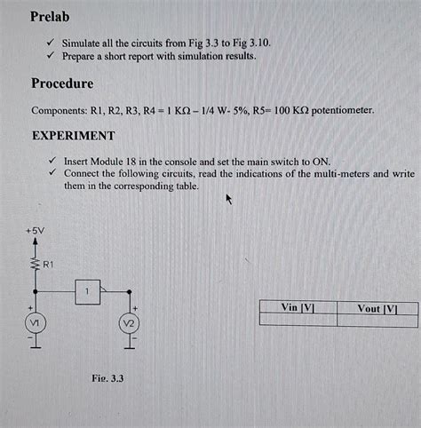 Prelab Simulate All The Circuits From Fig 3 3 To Fig Chegg Com