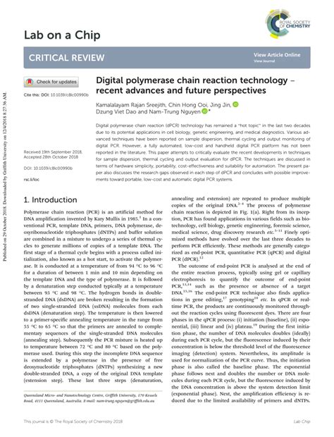 Pdf Digital Polymerase Chain Reaction Technology Recent Advances And Future Perspectives
