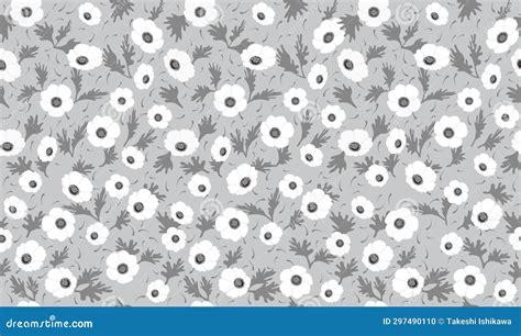 Horizontally And Vertically Repeatable Vector Seamless Monochrome Floral Pattern Stock